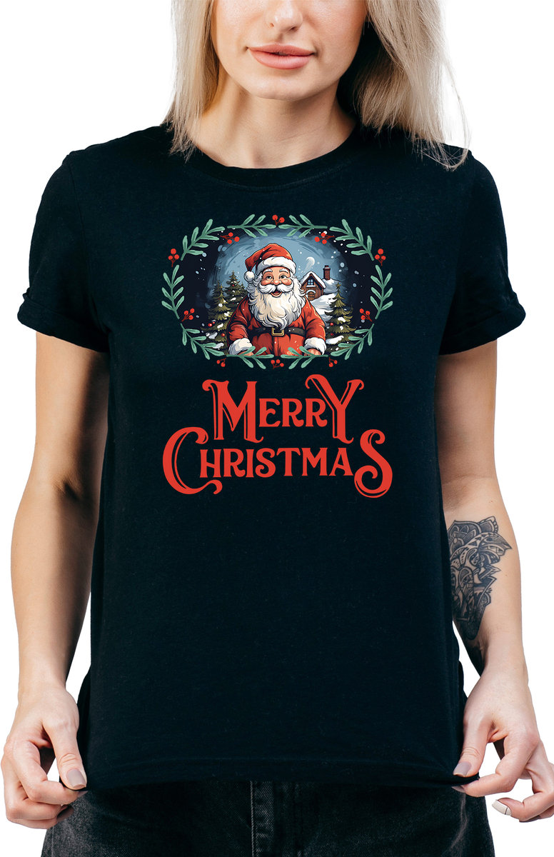 T-Shirt Damski Z Nadrukiem Śmieszna Koszulka Czarna Święta Prezent R-S ...