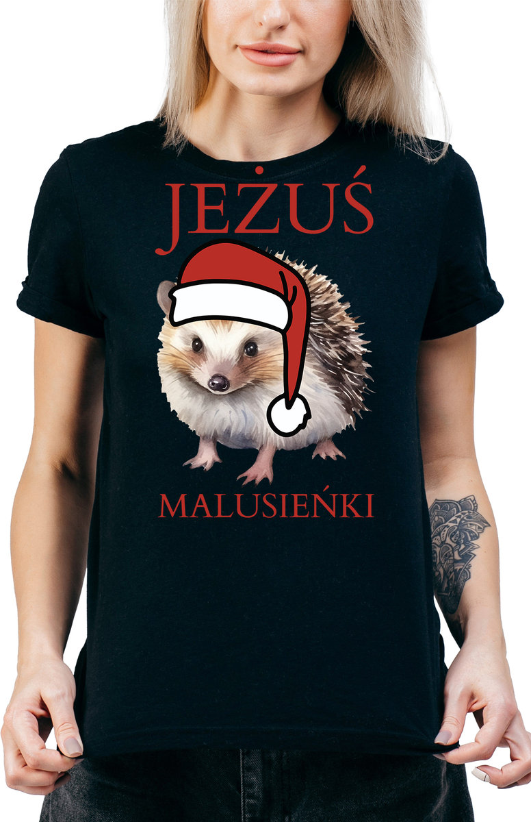 T-Shirt Damski Z Nadrukiem Święta Prezent Świąteczna Koszulka Czarna R ...