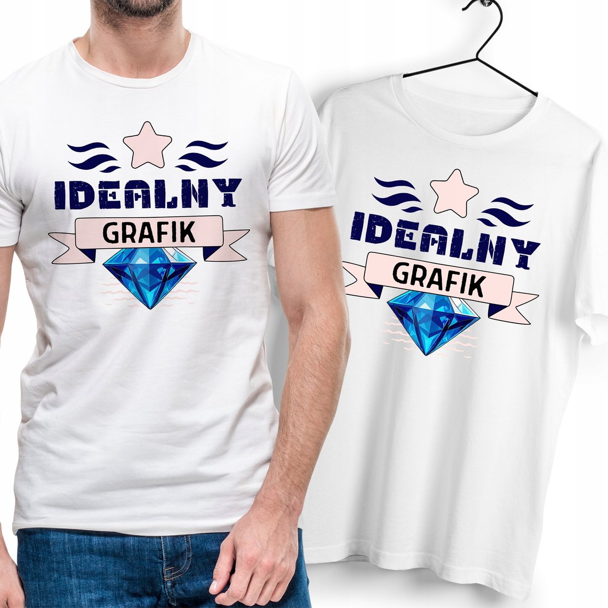 T-Shirt Dla Grafika biały Na Prezent z Dowolnym Nadrukiem Zdjęciem Gift ...