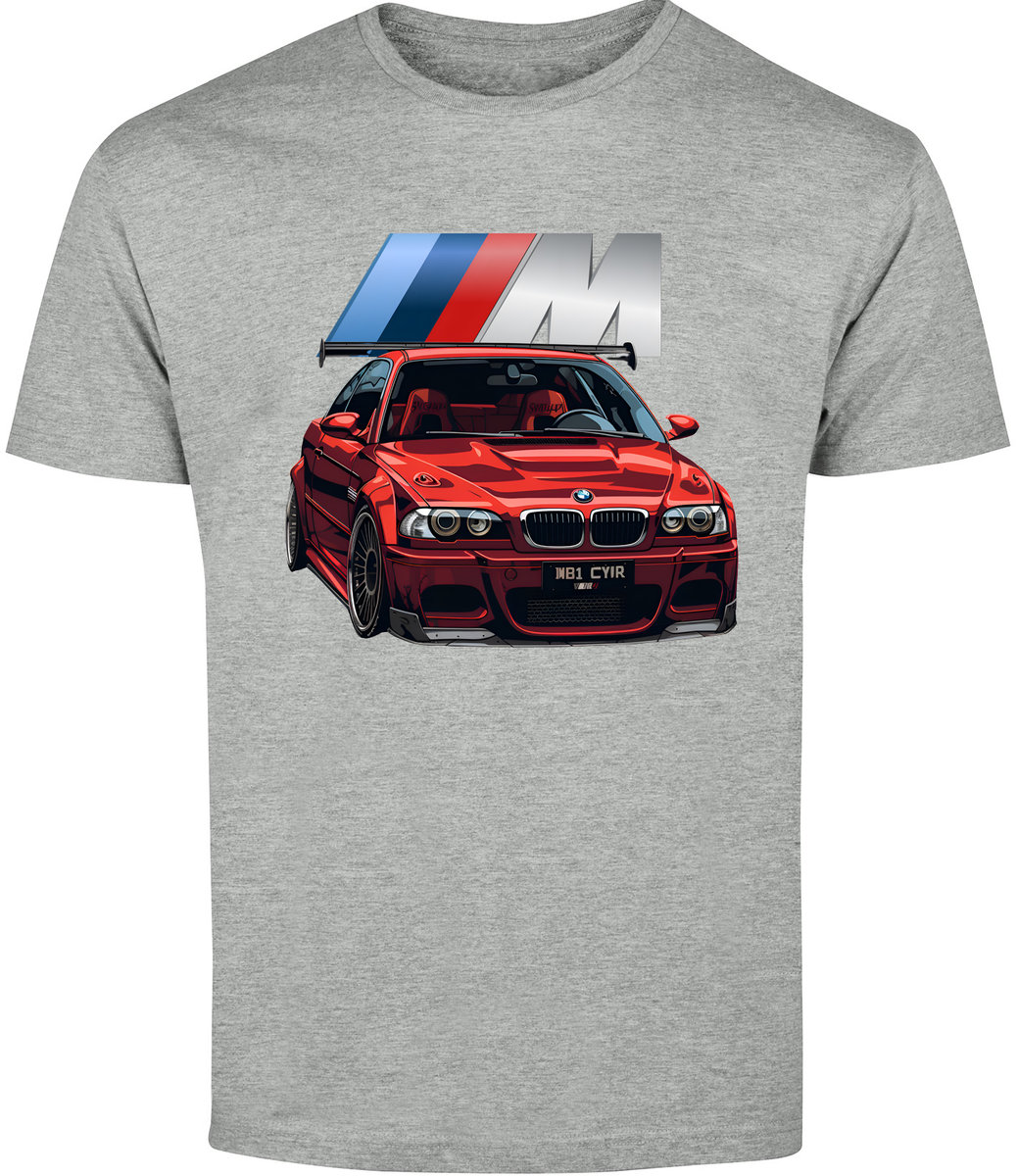T-SHIRT MĘSKI BMW M3 M POWER E46 MOTORYZACYJNA KOSZULKA SZARA R-L A289 ...