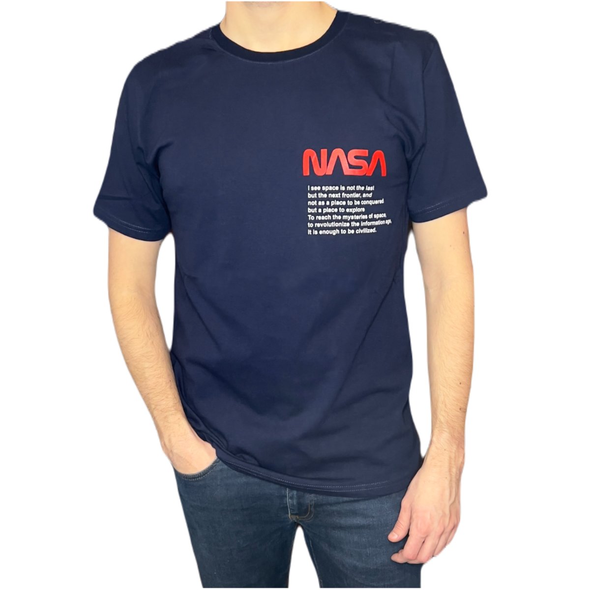 T-shirt męski granatowy okrągły dekolt NASA M - ENEMI | Moda Sklep EMPIK.COM