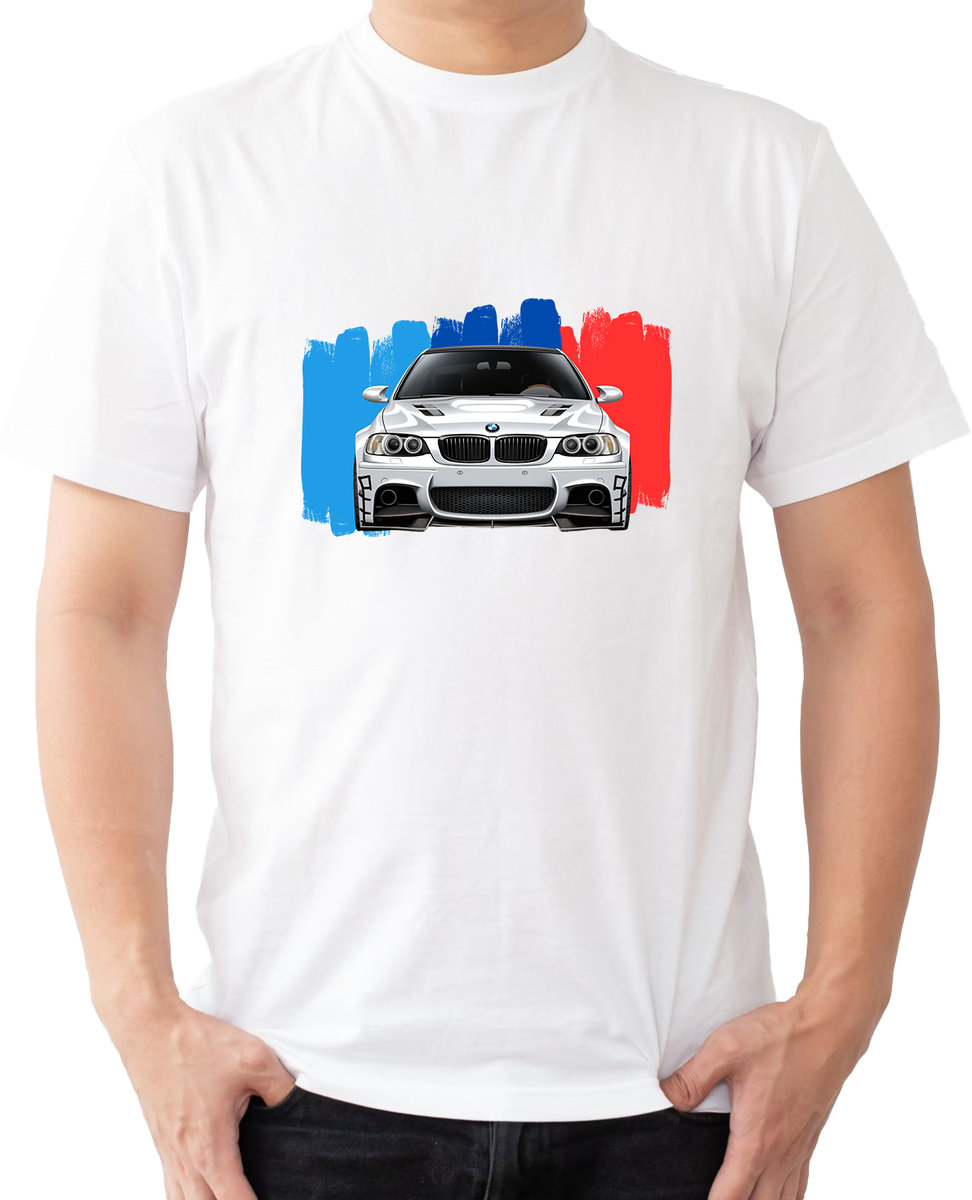 T-SHIRT MĘSKI MOTORYZACYJNA BMW M3 E92 E46 E36 KOSZULKA BIAŁA R-L A290 ...