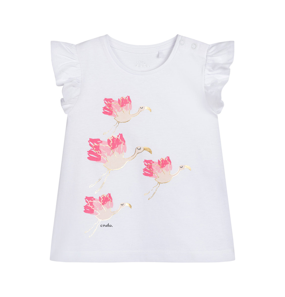 T-shirt niemowlęcy dziecięcy Bawełniany letni falbanki 92 Flamingi Endo ...