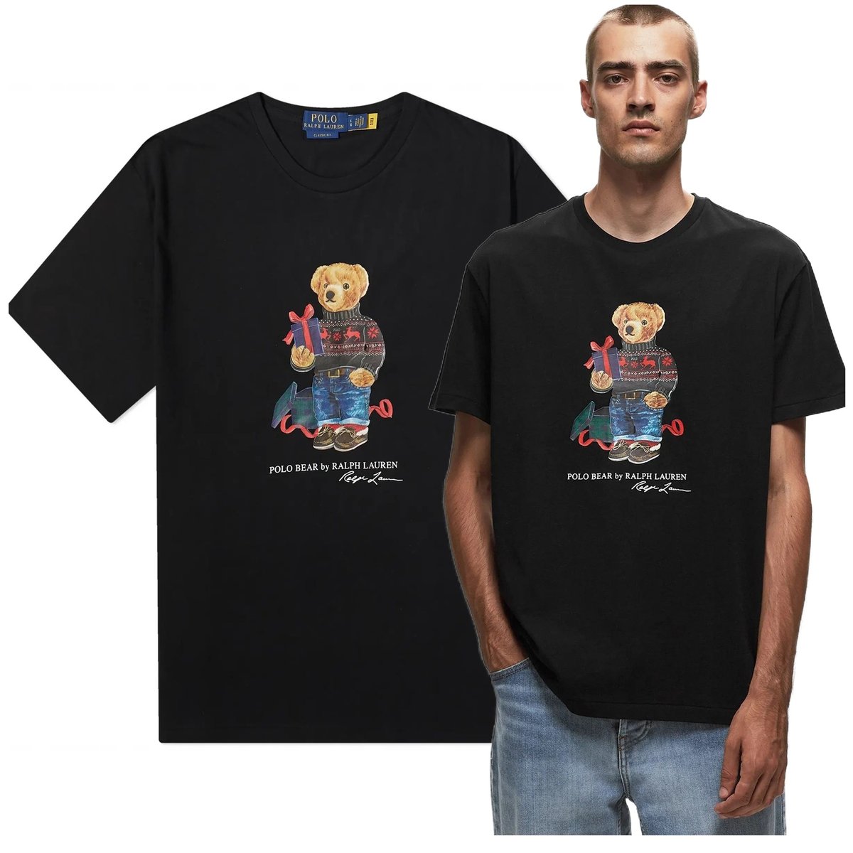 t-shirt polo ralph lauren premium meska koszulka czarna miś BEAR t ...