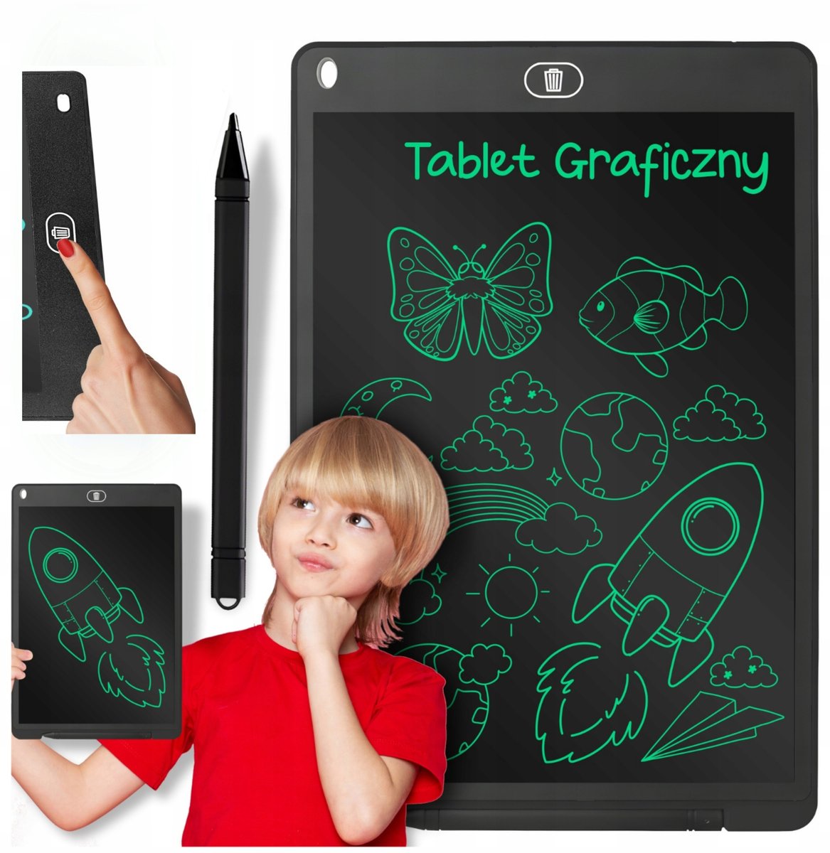 Tablet Graficzny Do Rysowania Zestaw Z Rysikiem Czarny Znikopis Dla ...