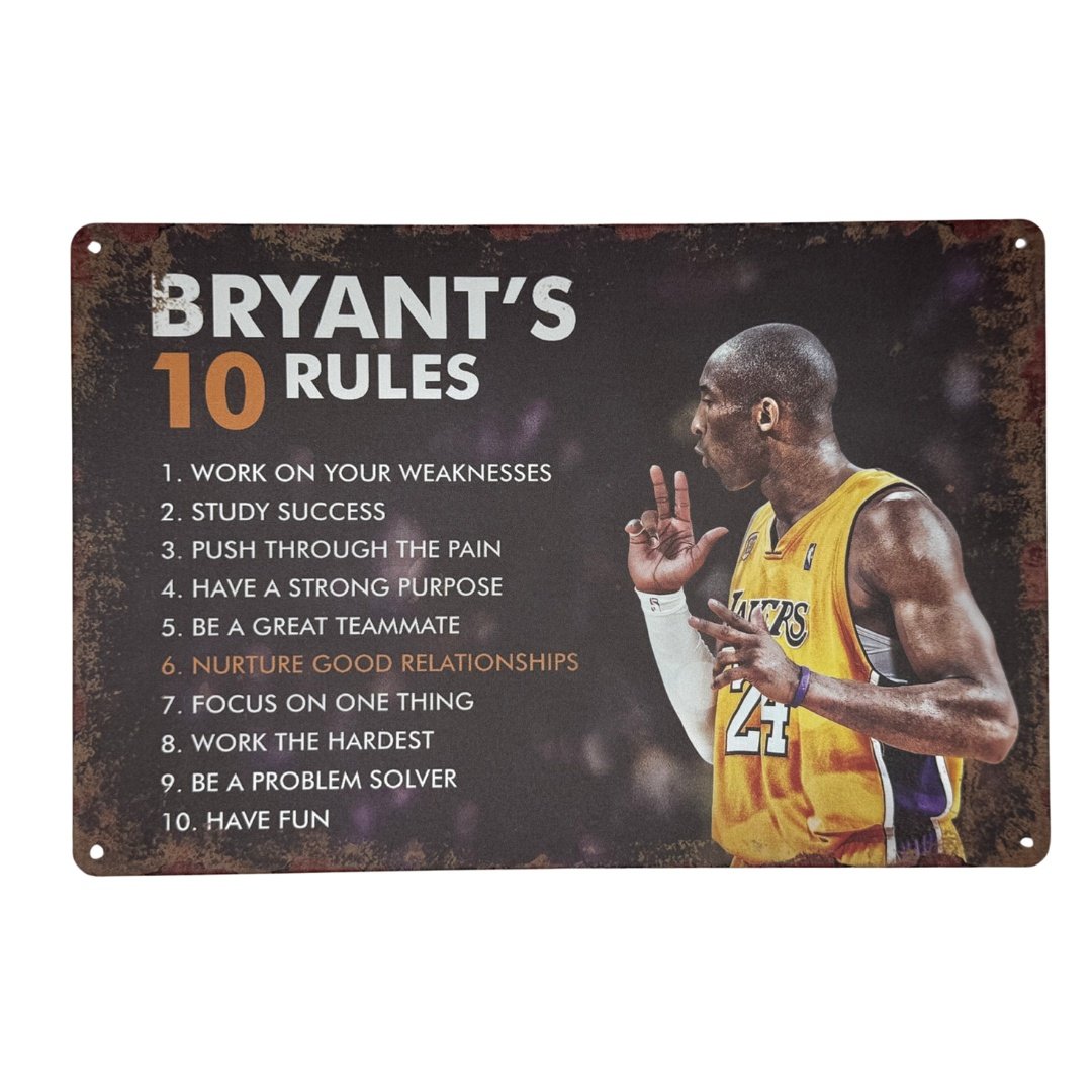 Tablica Ozdobna Blacha Kobe Bryants 10 Rules 20x30 cm Retro Vintage ...