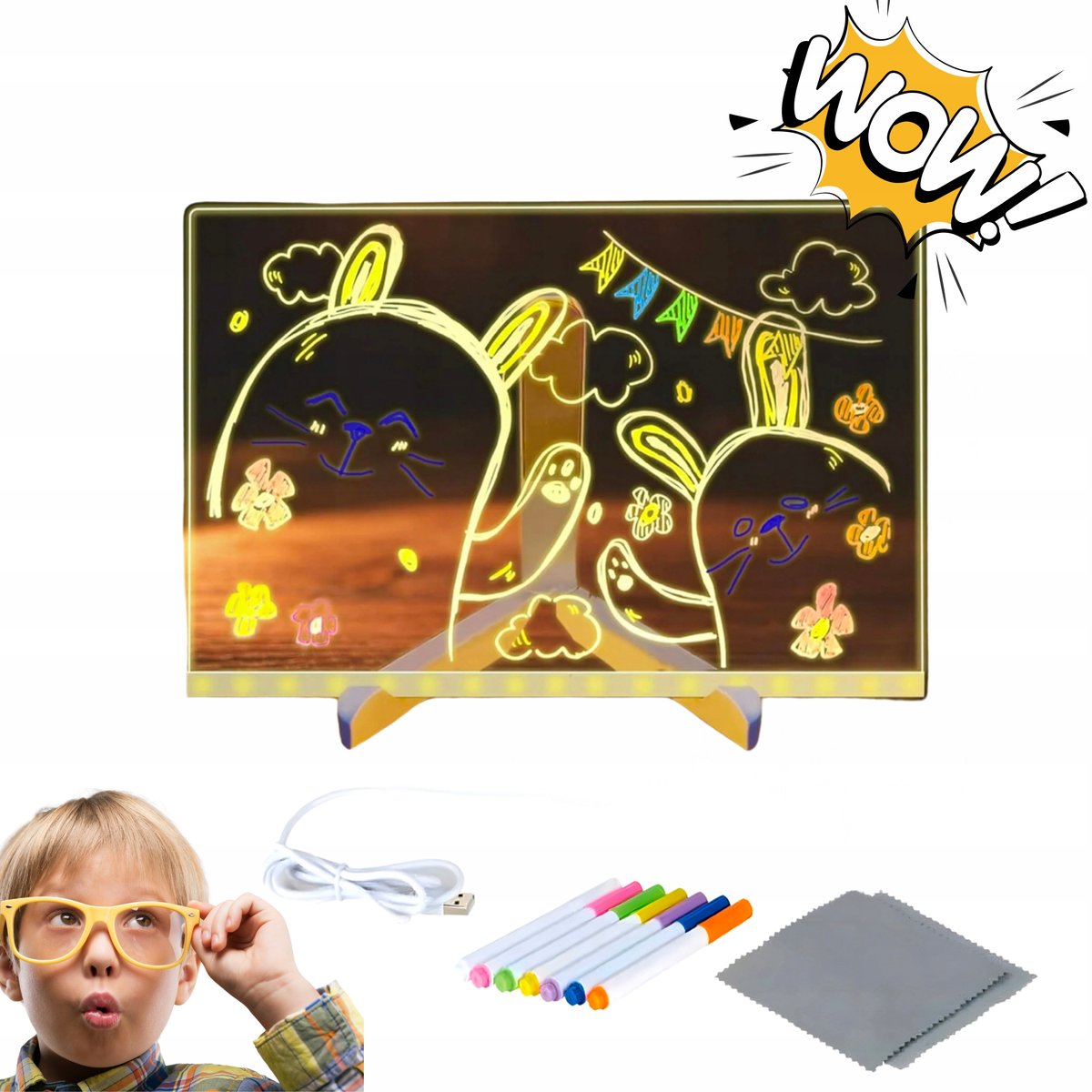 Tablica podświetlana do rysowania LED tablet graficzny + pisaki dla ...