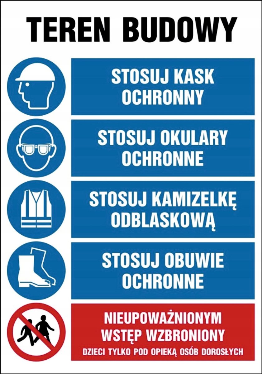 Tablica Teren budowy Stosuj kask okulary kamizelkę 30x42cm PCV 1mm - 3M | Sklep EMPIK.COM