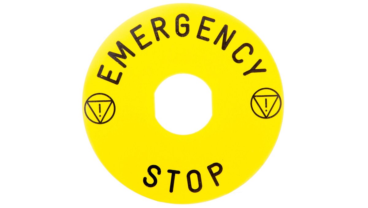Tabliczka opisowa żółta okrągła fi90 EMERGENCY STOP ZBY8330 - Schneider ...