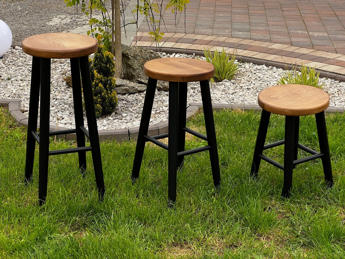 Taboret Hoker Drewniany Bukowy Okrągły Rustykalny Czarny 63 cm wysoki ...
