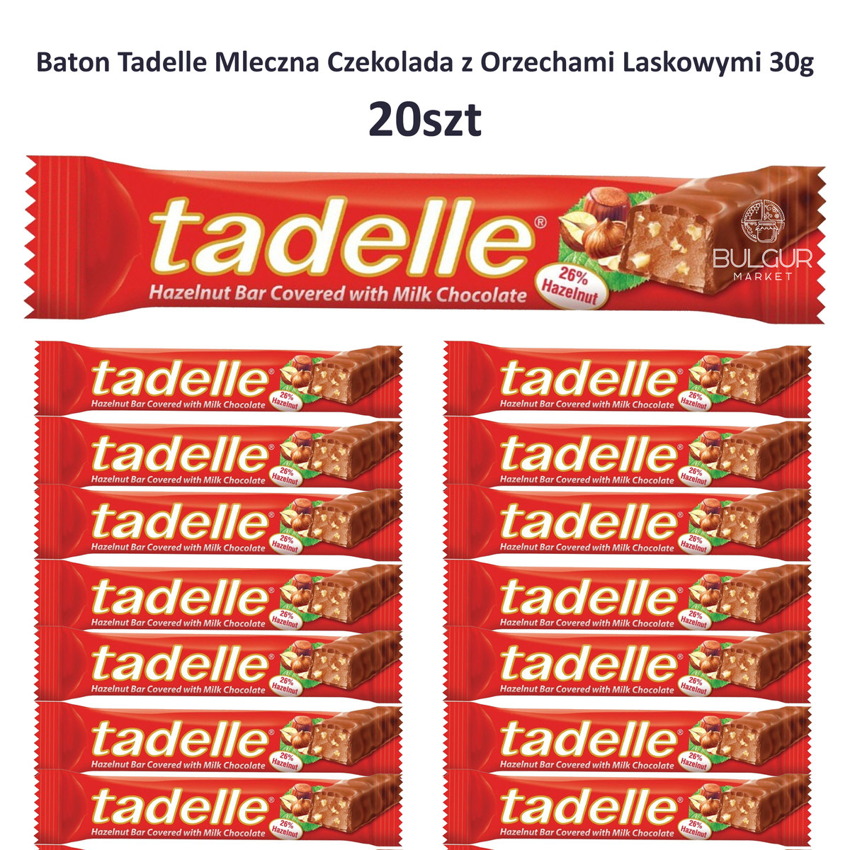 Tadelle Baton Mleczna Czekolada z Orzechami Laskowymi 30g – zestaw 20 ...