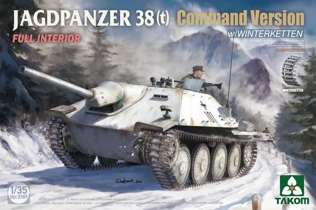 Takom 2181 Jagdpanzer 38(t) Command Version w/ Winterketten Full Interior 1/35 - Inna marka ...