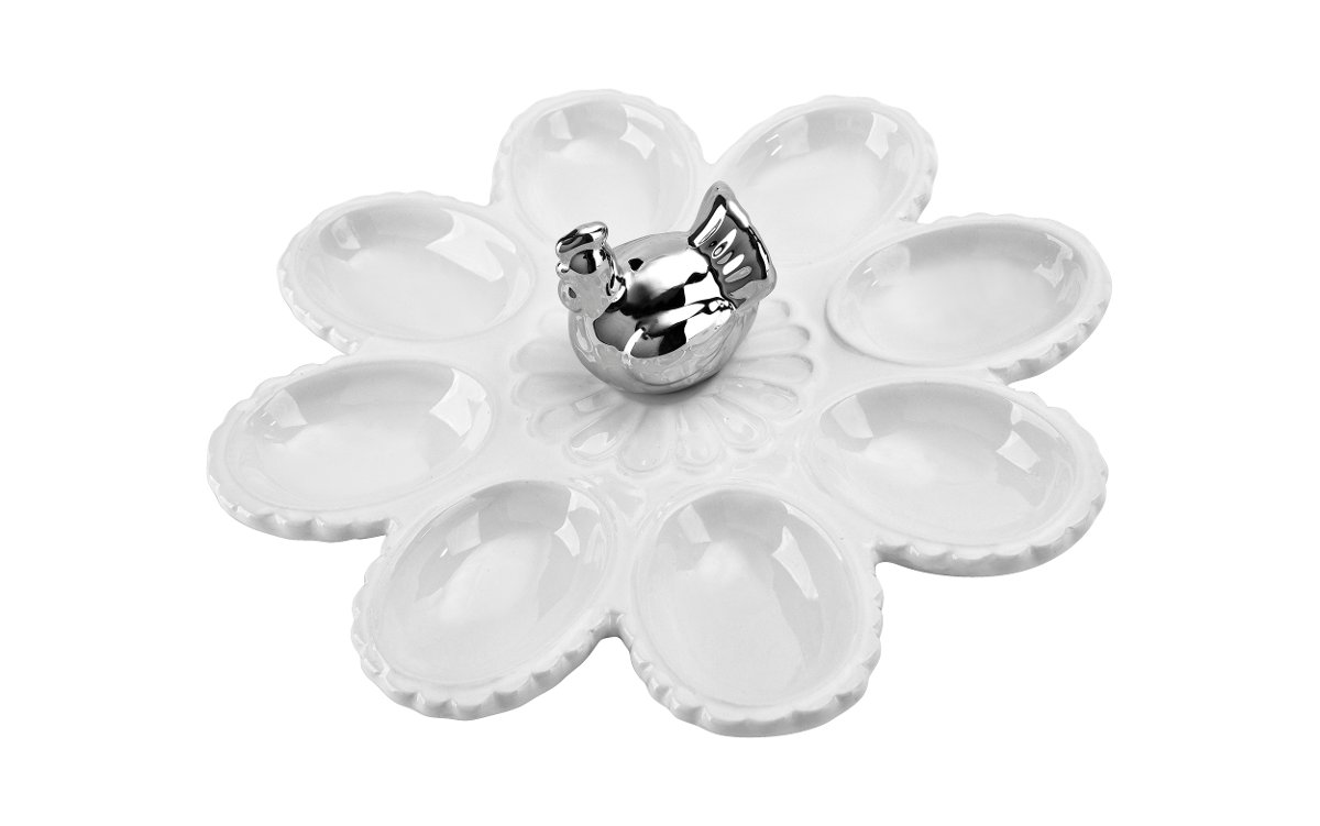 Talerz na jajka ze srebrną kurką - Witek Home | Sklep EMPIK.COM