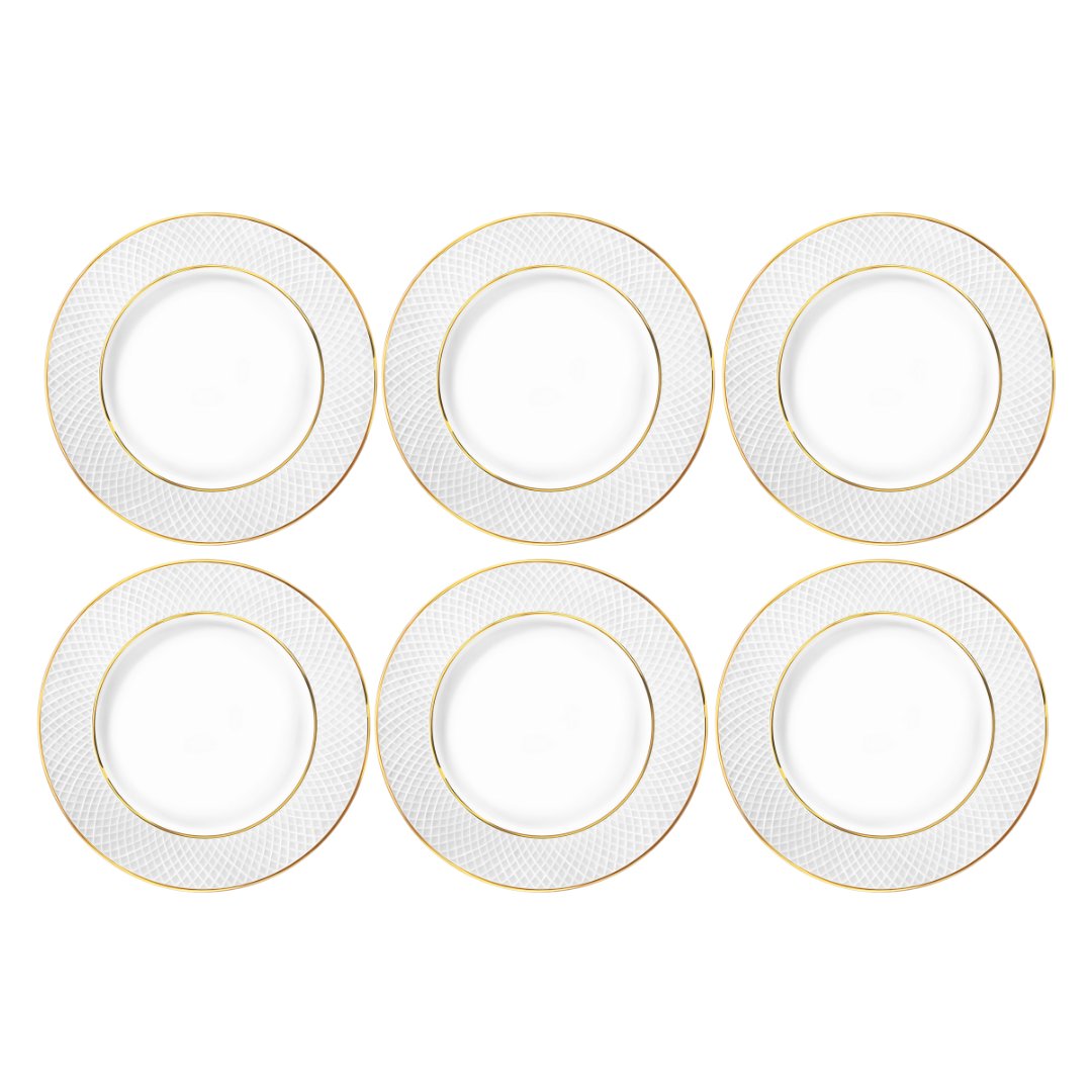 Talerz porcelanowy biały deserowy lub do chleba 15 cm ze złotym rantem ...