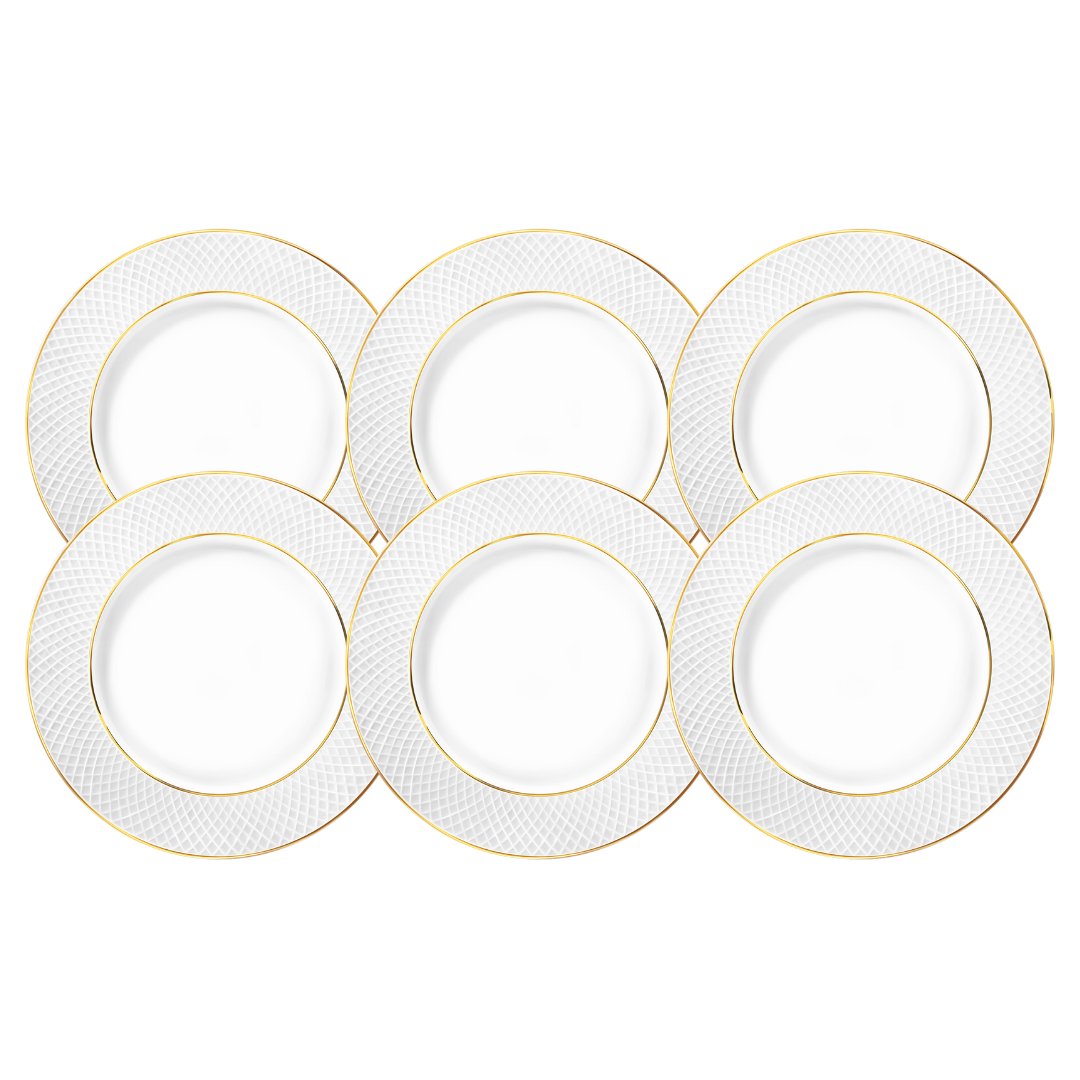 Talerz porcelanowy biały obiadowy Wilmax 25,5 cm ze złotym rantem ...