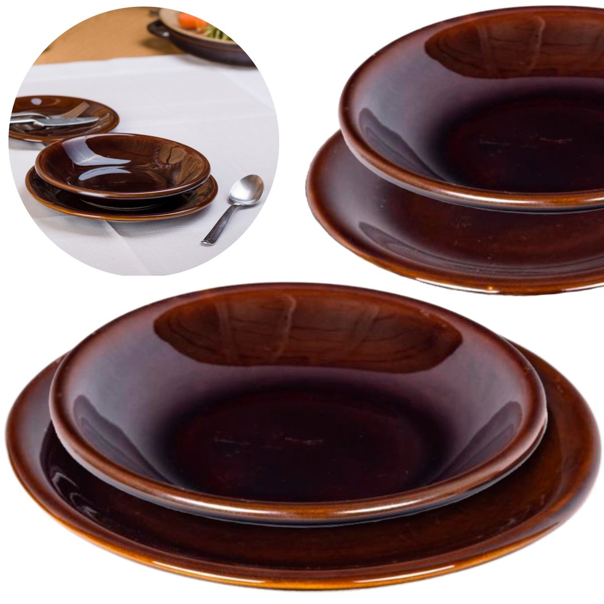 Talerze Obiadowe Zestaw Talerz Płytki Głęboki Z Kamionki 2 Szt. Talerzy ...