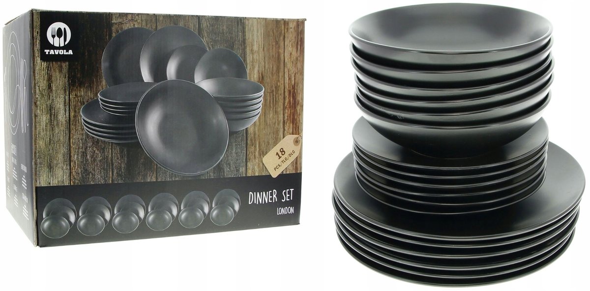 TALERZE SERWIS OBIADOWY ZESTAW DUŻE CZARNY 18 el - Sokomedica | Sklep ...