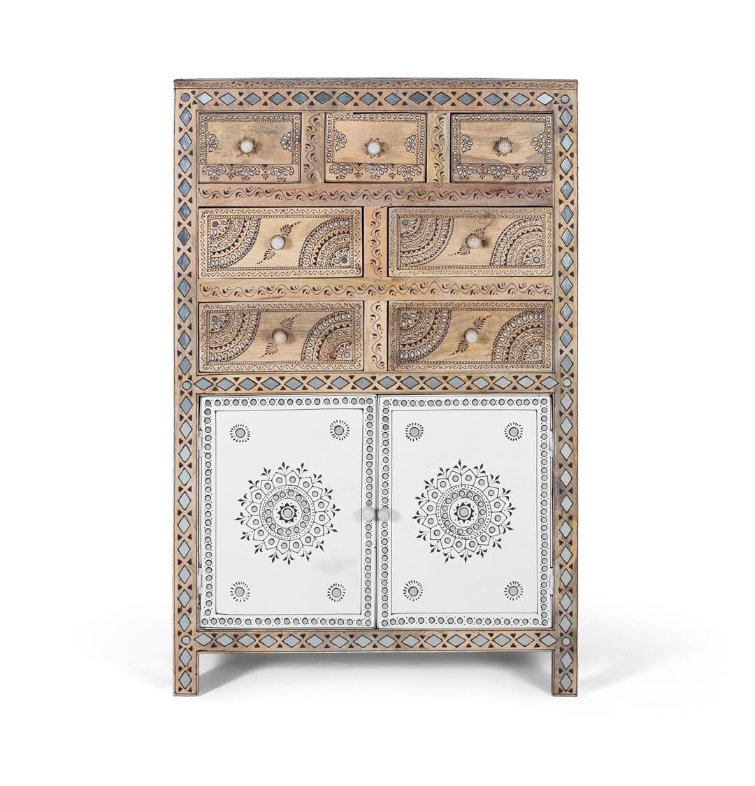 Tall sideboard in mango wood and MDF with hand-painted details - giner ...