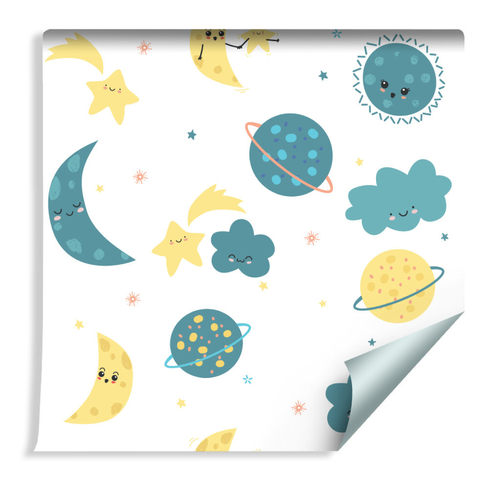 Tapeta Dla Dzieci - Kolorowe Gwiazdy, Planety, Księżyce i Chmury /248673945 - Muralo | Sklep ...
