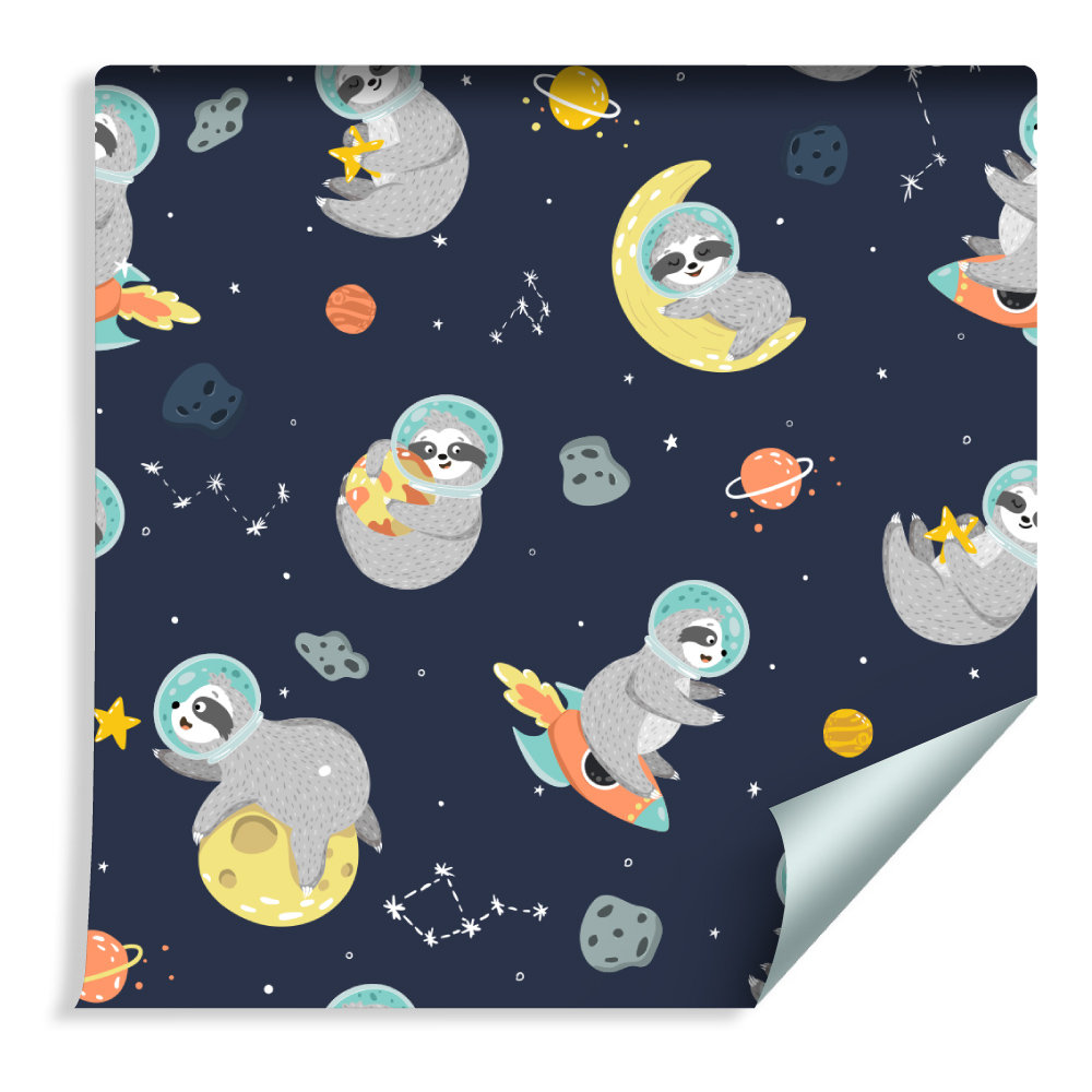 Tapeta Dla Dzieci - Kosmiczne Leniwce Tulące Planety, Gwiazdy I Księżyce /255252890 - Muralo ...