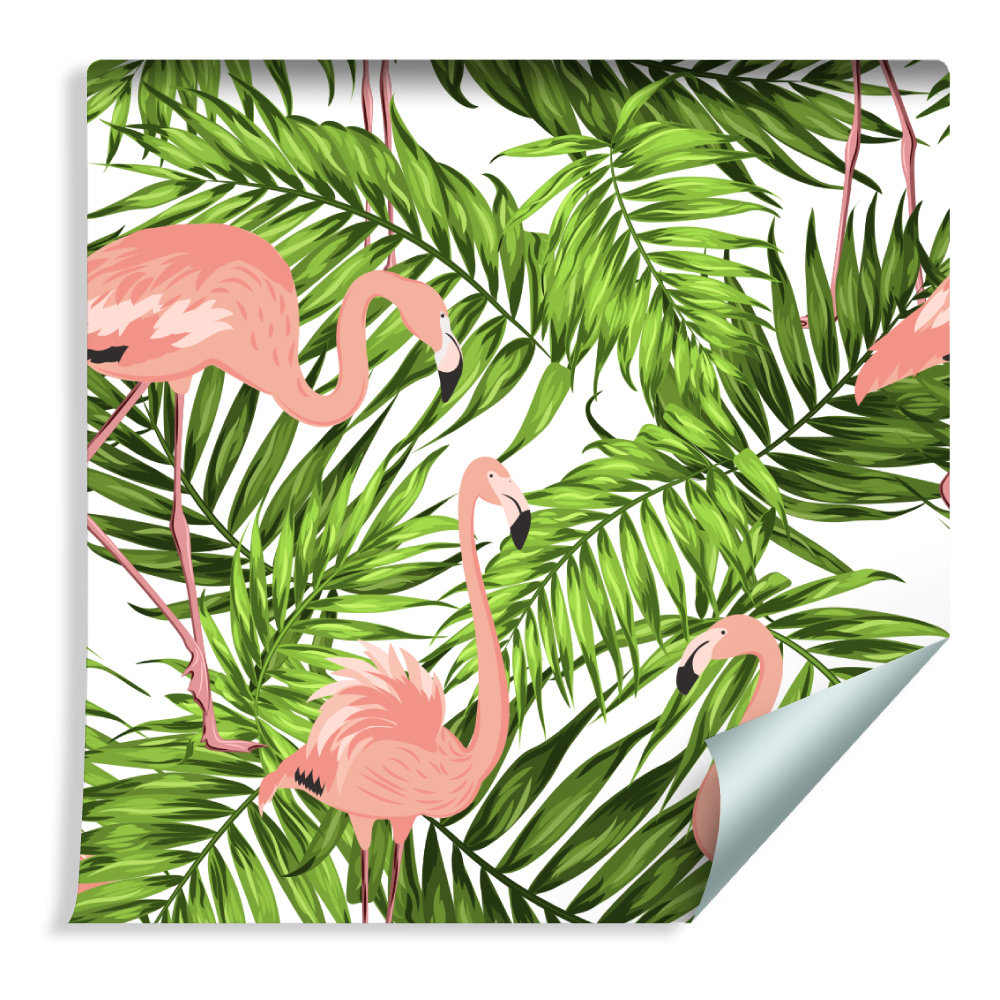 Tapeta Tropikalna - Flamingi I Liście Palmowe /132870743 - Muralo | Sklep EMPIK.COM