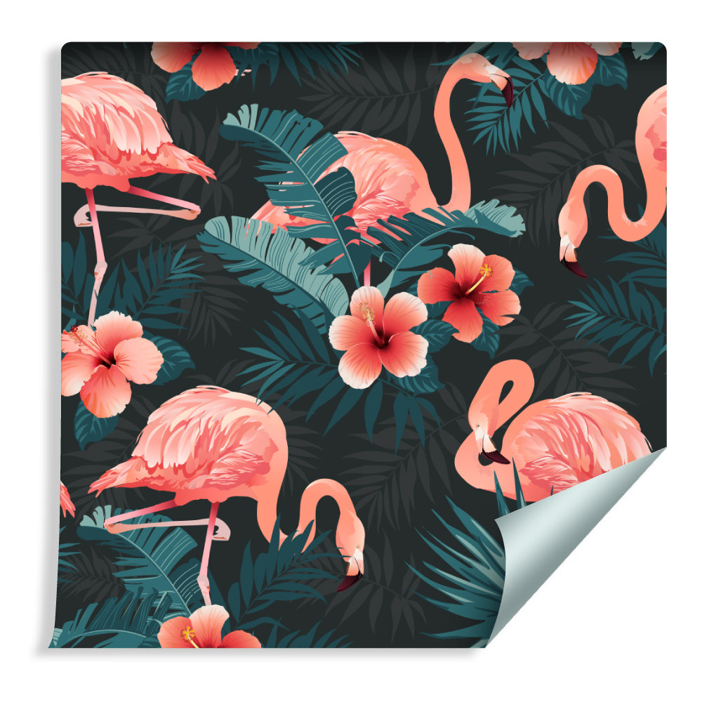 Tapeta Tropikalna - Flamingi, Liście I Kwiaty /194299167 - Muralo | Sklep EMPIK.COM