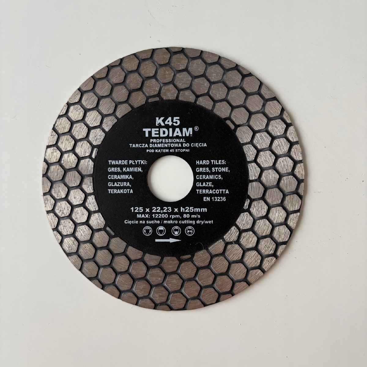 Tarcza diamentowa do cięcia ukosowania kąt 45° gresu kamienia 125 x 22 ...