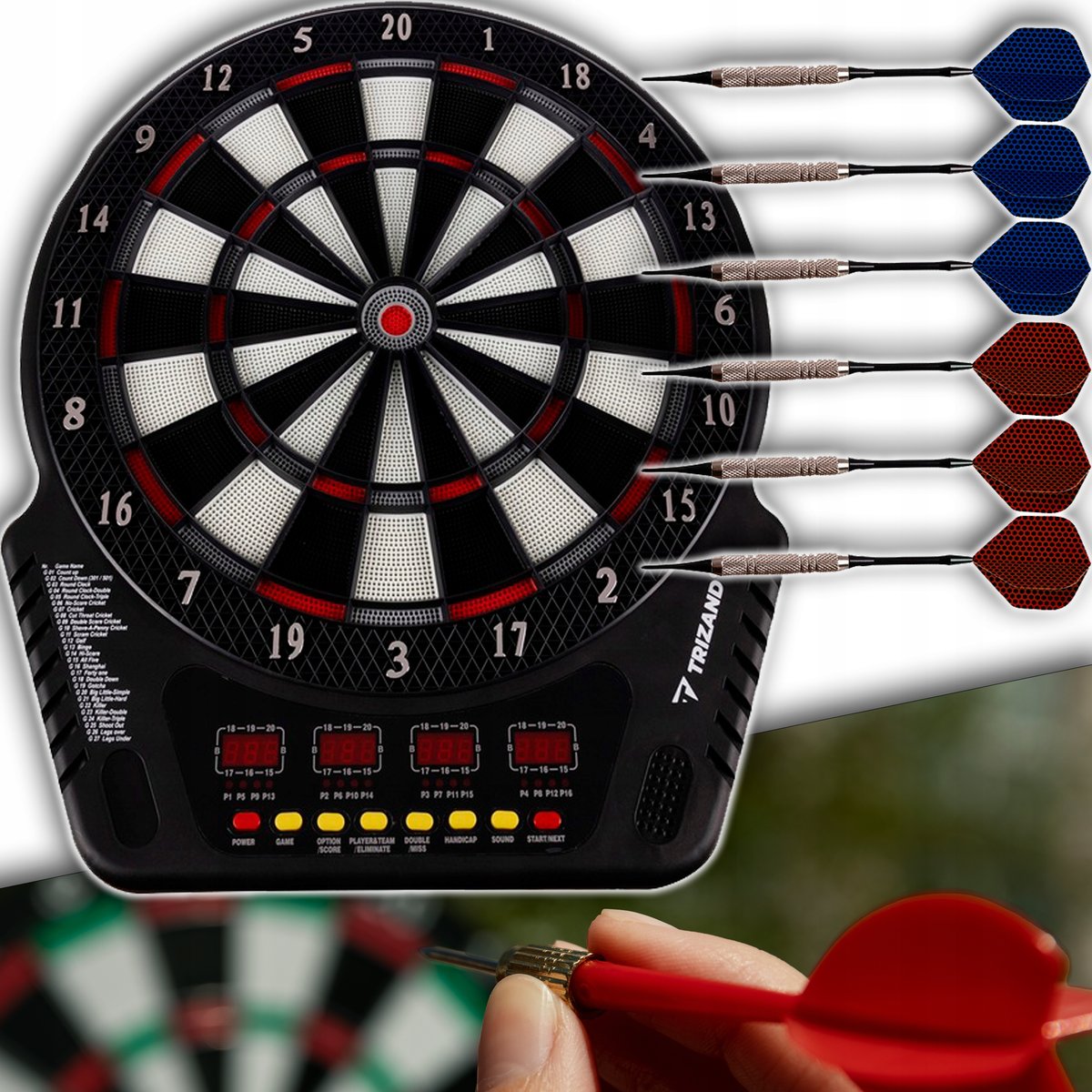 TARCZA ELEKTRONICZA DART DO GRY W DARTA LOTKI RZUTKI 6szt. 27 GIER ...