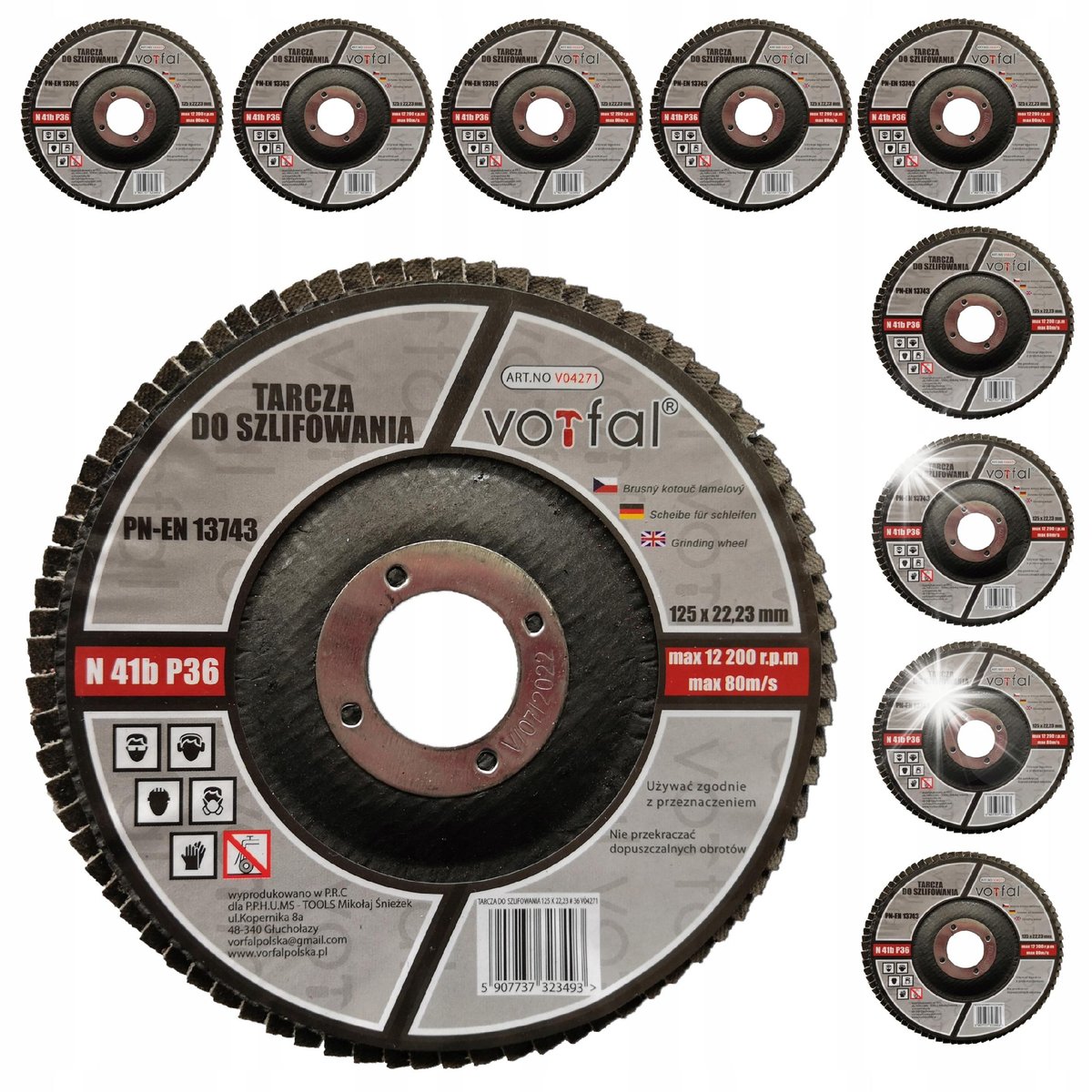 TARCZA LISTKOWA LAMELKA DO SZLIFOWANIA DREWNA METALU 125 MM P120 10 SZT ...