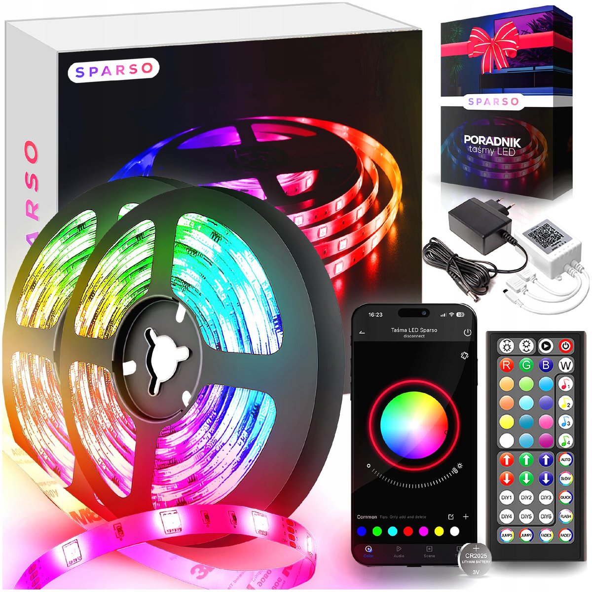 Taśma LED 20M RGB 5050 12V LEDY Pilot APLIKACJA Bluetooth MUZYKA Zestaw ...