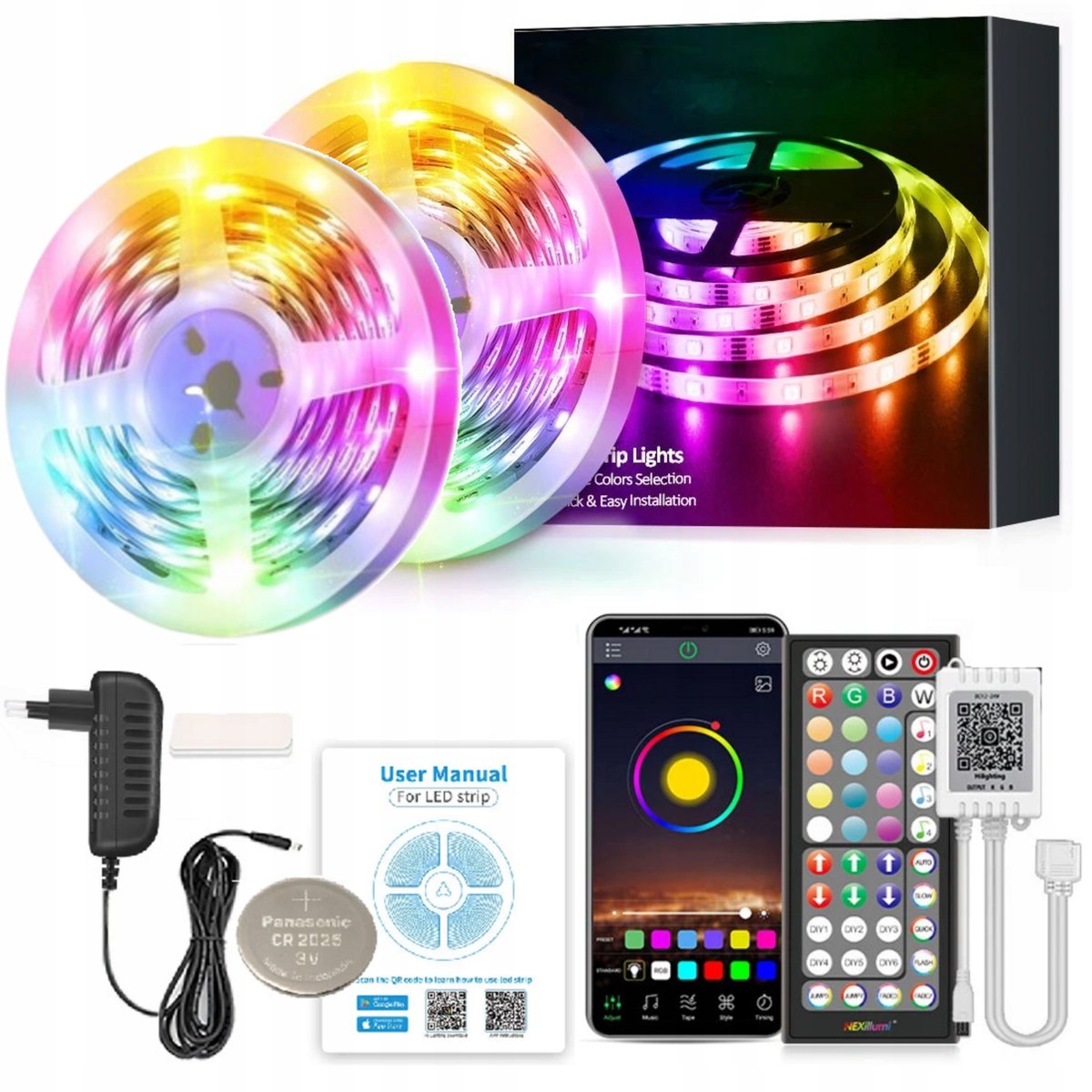 Taśma LED 30m RGB 5050 Aplikacja Na Telefon Bluetooth Pilot Zasilacz ...