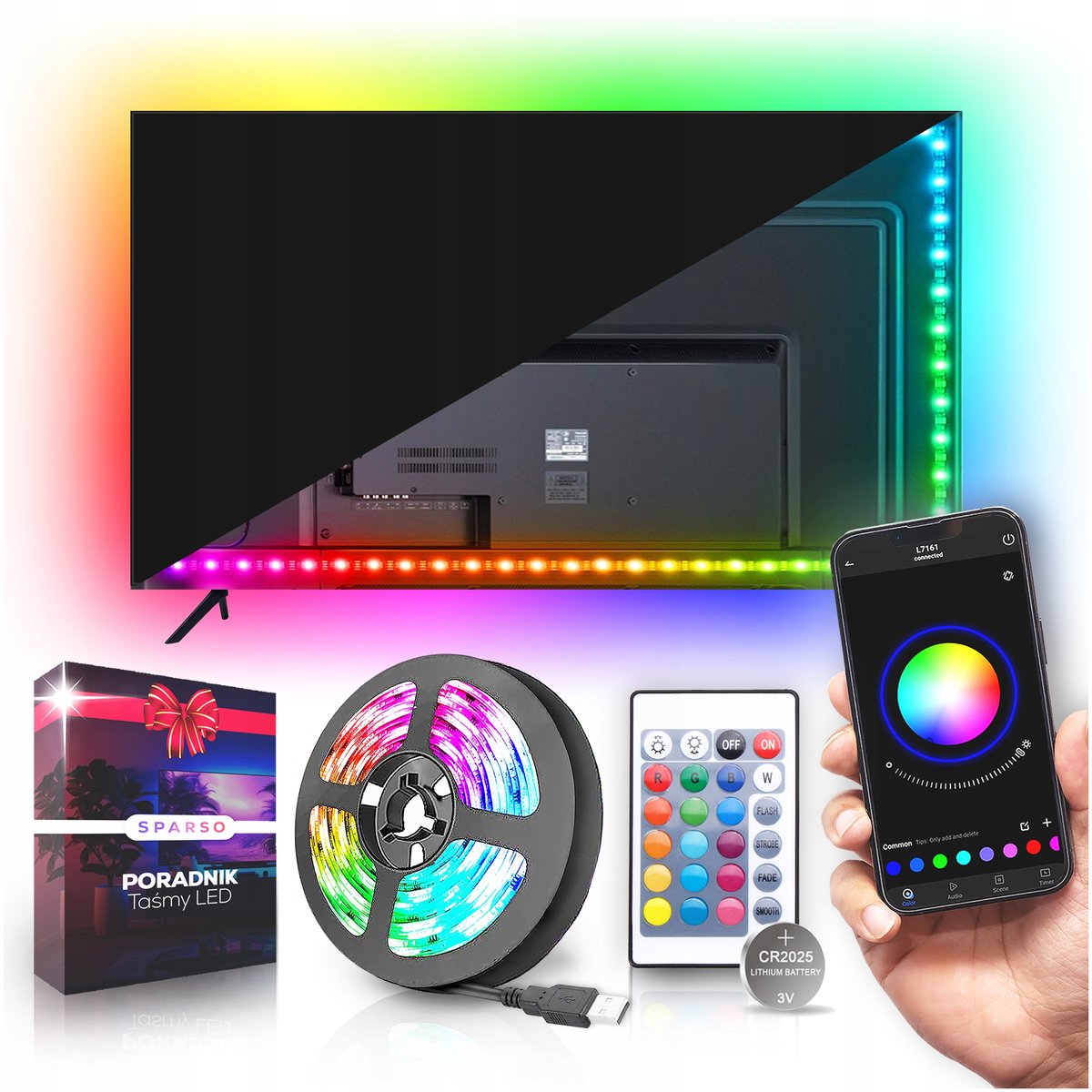 TAŚMA LED 4M RGB USB 5050 Podświetlenie do TV Ledy PILOT APLIKACJA ...