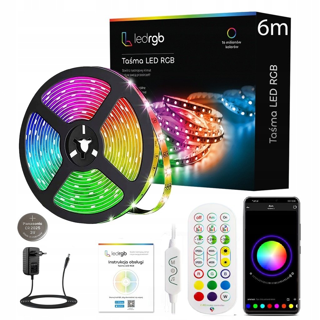 Taśma LED 6M RGB 5050 APLIKACJA PILOT RADIOWY 2.4G MUZYKA ZESTAW BT 180LED - ledrgb | Sklep ...
