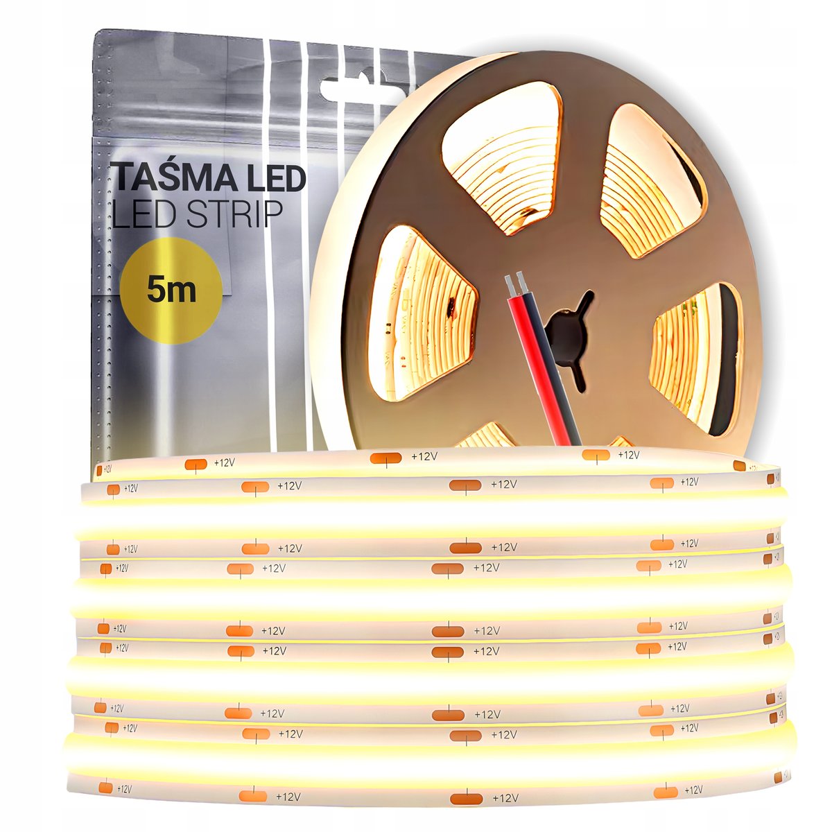 Taśma LED COB 5m 230V 12V LEDY NEON BIAŁA ciepła 3000K MOCNA 4500lm 50W ...