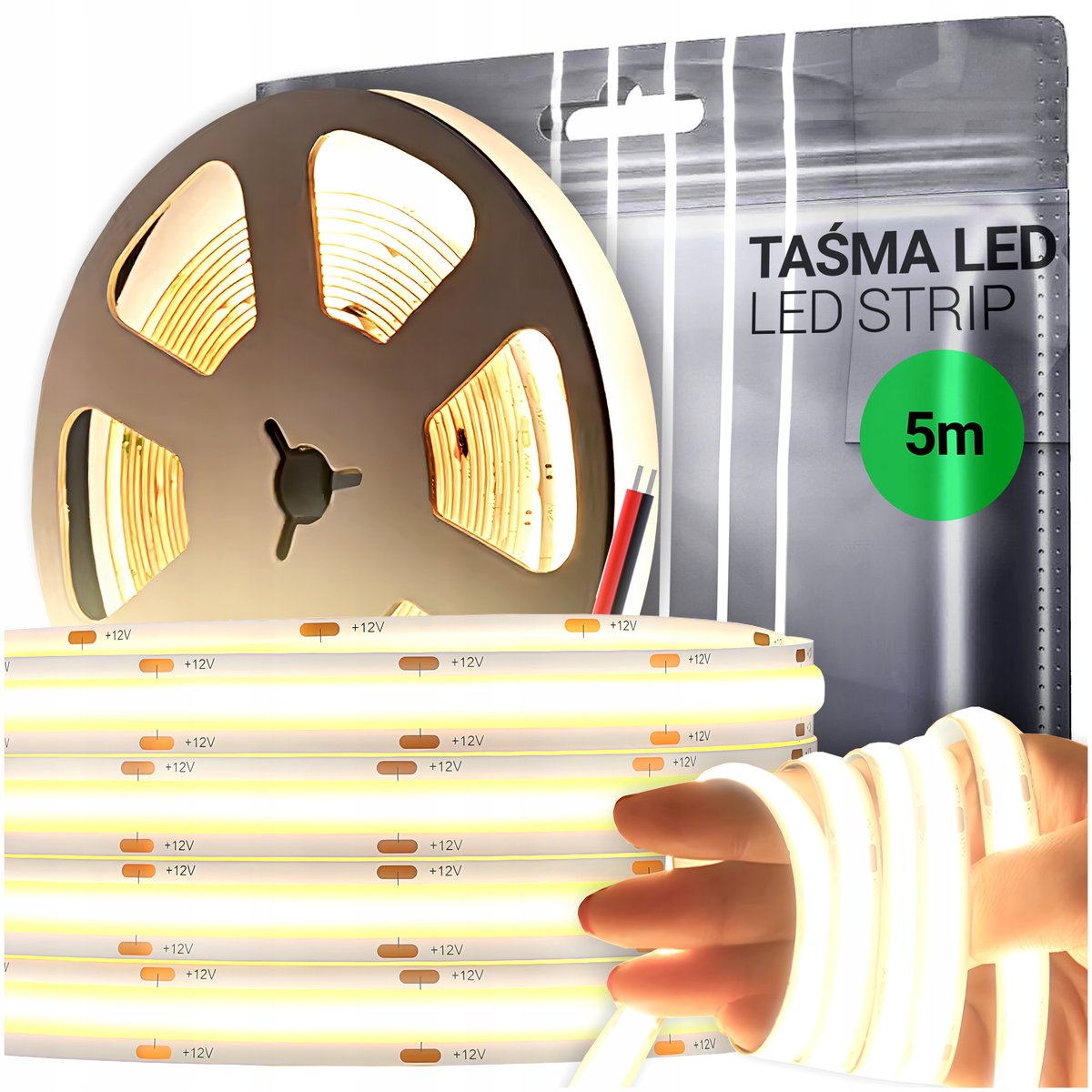 Taśma LED COB 5m 230V 12V NEON LEDY BIAŁA Neutralna 4000K MOCNA 4500lm ...