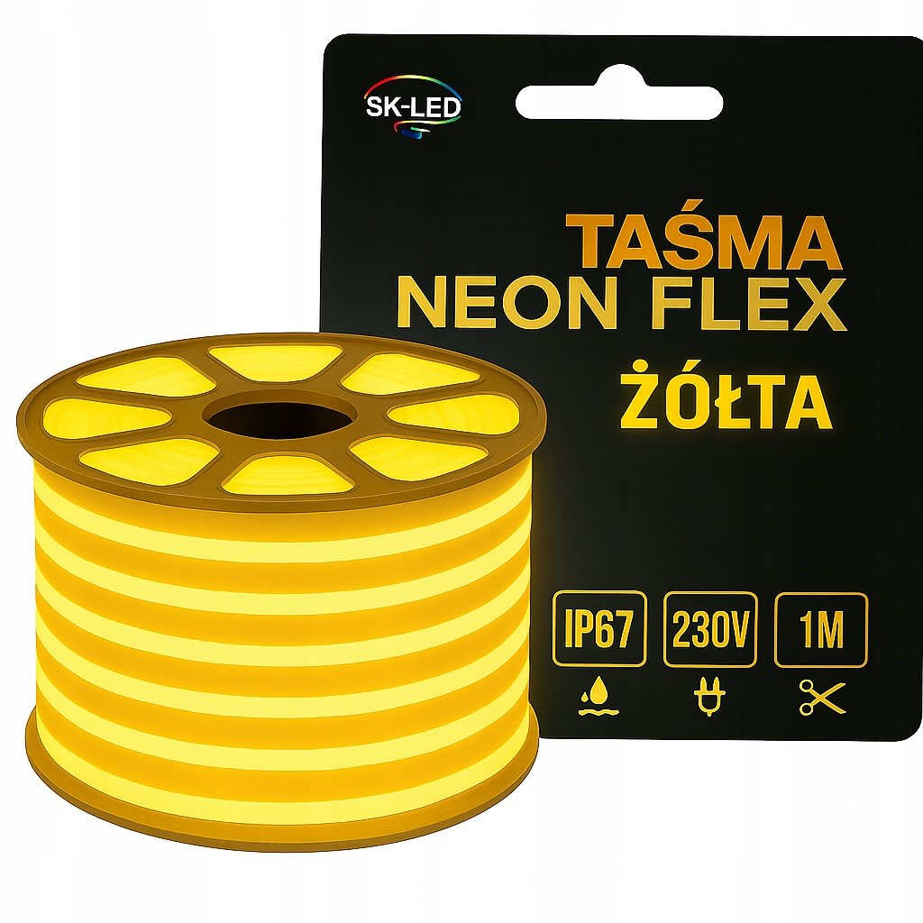 Taśma LED Neon LED Flex Jednostronny 230V 8W Żółta Wodoodporna ...