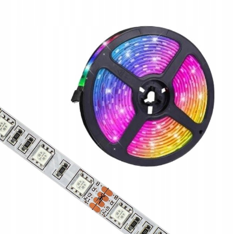 Taśma Led Pasek 5M 72W 12V Ip20 Rgb Wielokolorowa Do Podświetlenia ...