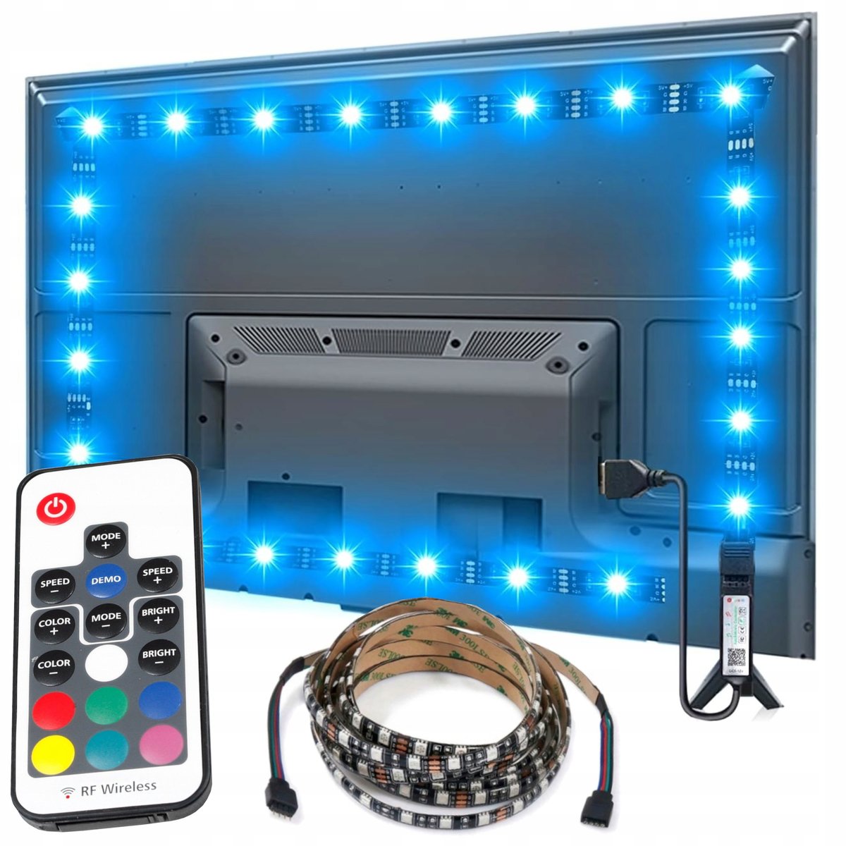 Taśma LED RGB 5m Do Telewizora Zestaw TV 5V + Pilot K17 Radiowy USB TV ...