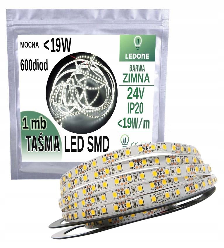 Taśma LED SMD 24V 19W 600 diod IP20 zimna 1mb - LED-ONE | Sklep EMPIK.COM