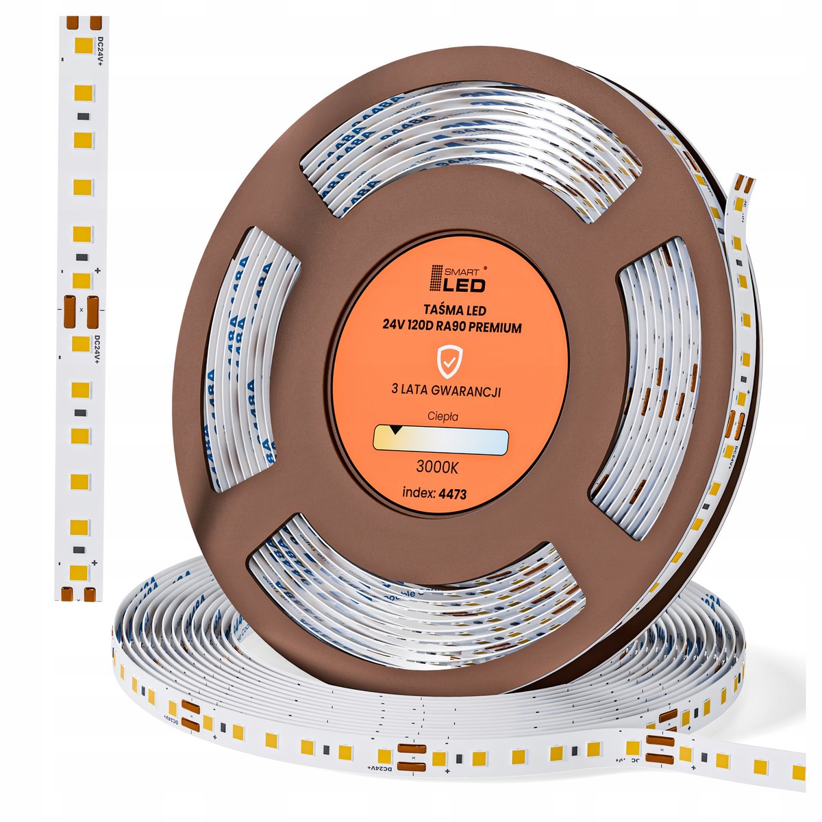 Taśma LED SMD 2835 24V 1m Premium 3000K Biała Ciepła RA90 120D Pasek ...