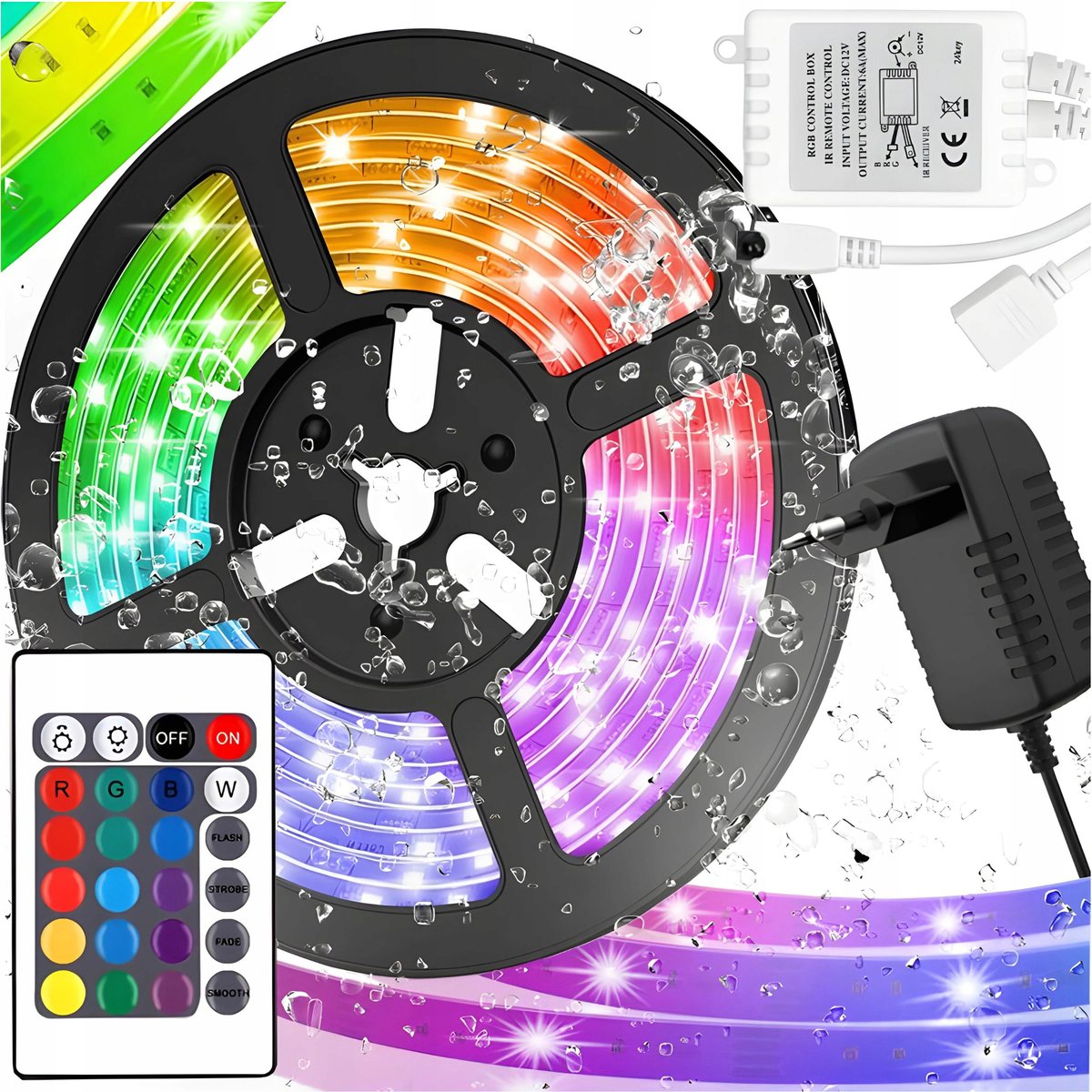Taśma LED zewnętrzna WODOODPORNA IP65 kolorowa RGB samoprzylepna 5m ...
