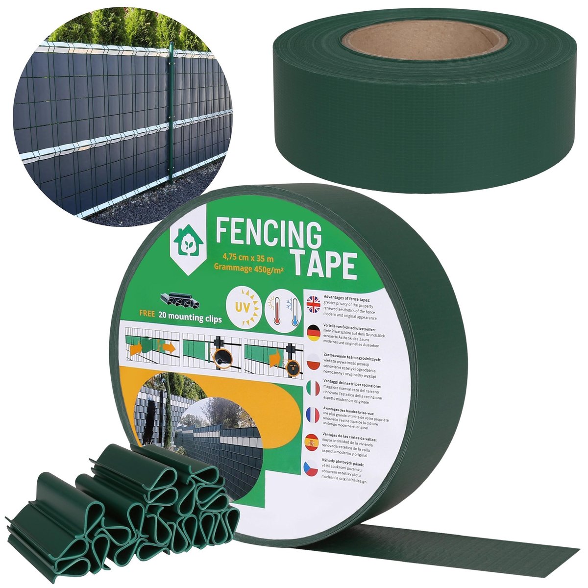 Taśma ogrodzeniowa, cieniująca, osłona na ogrodzenie panelowe UV 4,75cmx35m - 450g/m2 + 20 ...