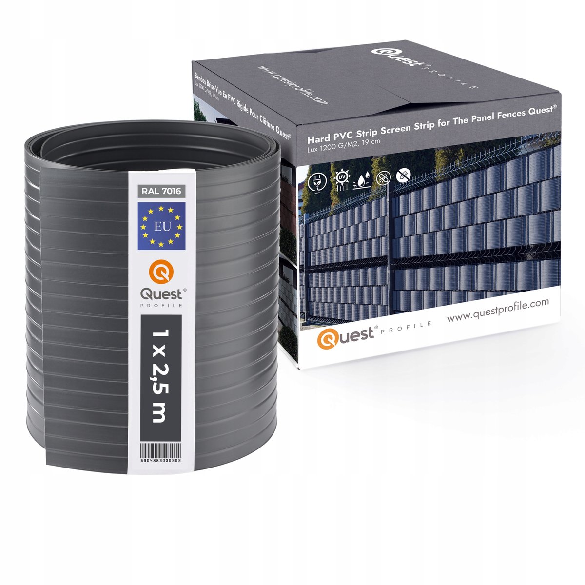 Taśma ogrodzeniowa MOCNA 900 g/m2, antracyt, 1x 2,5m, docięty pasek ...