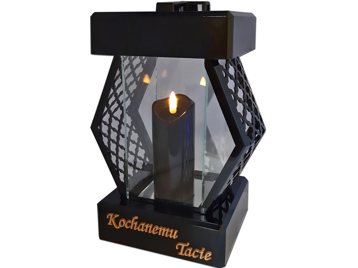 Tata Tacie Znicz Lampion Na Grób Dmt Karo Gładki Czarny+Świeca Led ...