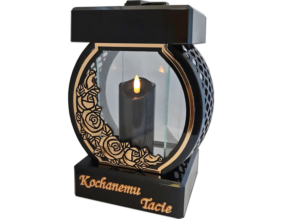 Tata Tacie Znicz Lampion Na Grób Koło Rtn Róża Rama Złoto+Świeca Led ...