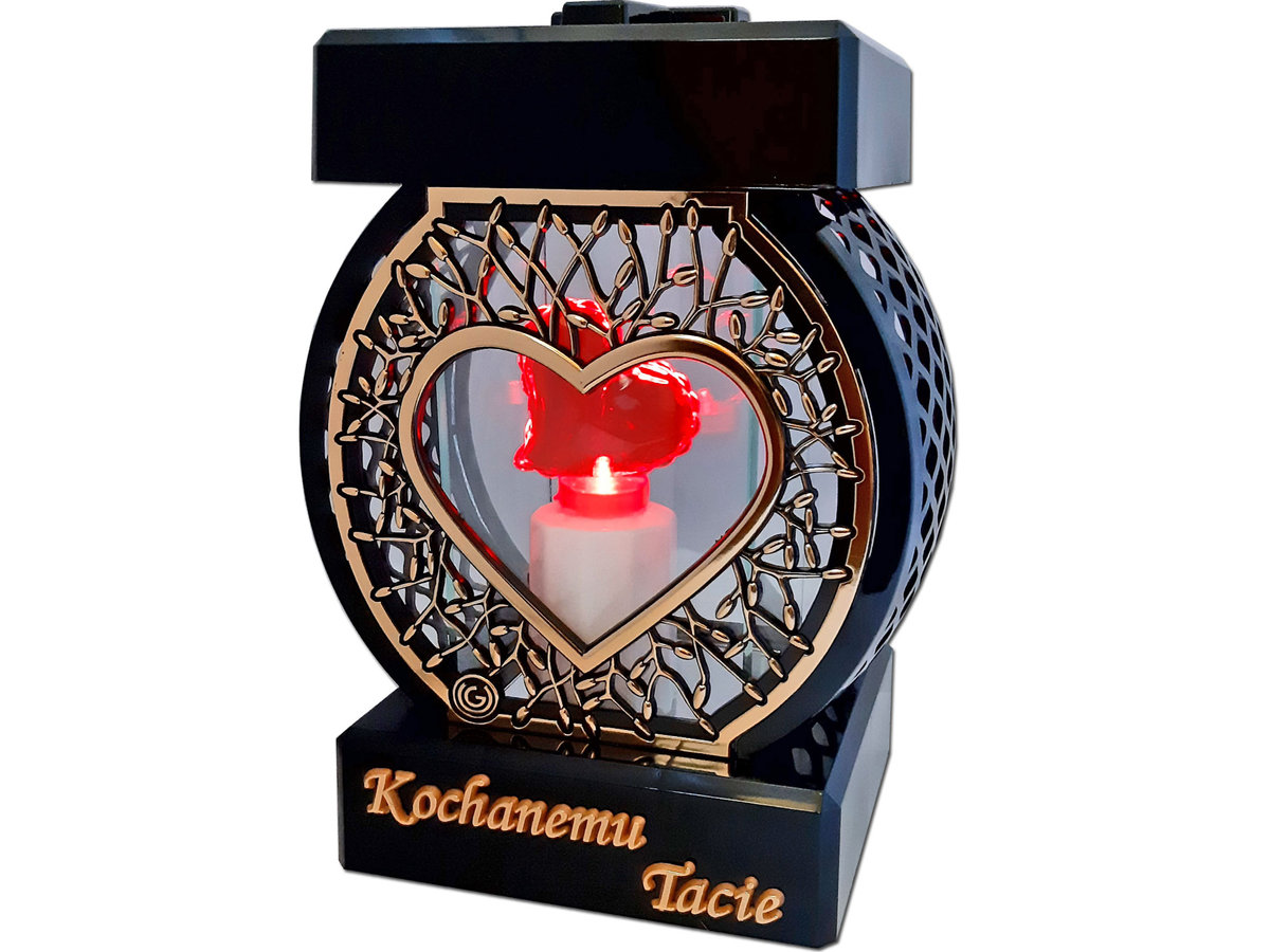 Tata Tacie Znicz Lampion Na Grób Koło Rtn Serce Rama Złoto+Serce Led Z ...