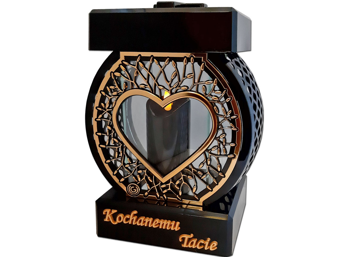 Tata Tacie Znicz Lampion Na Grób Koło Rtn Serce Rama Złoto+Świeca Led ...