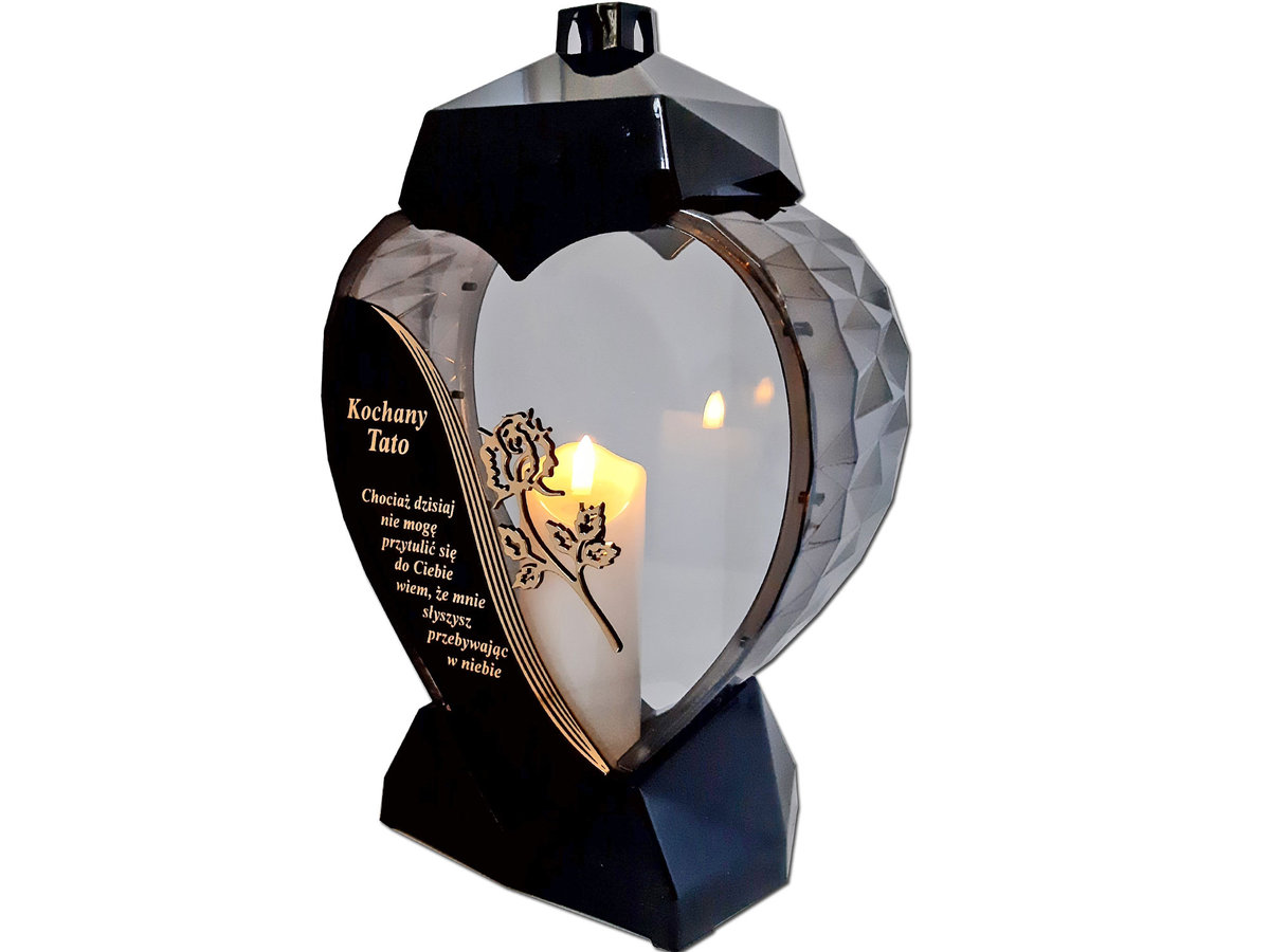 Tata Tacie Znicz Lampion Serce D Czarny Róża Sentencja Złoto + Świeca ...