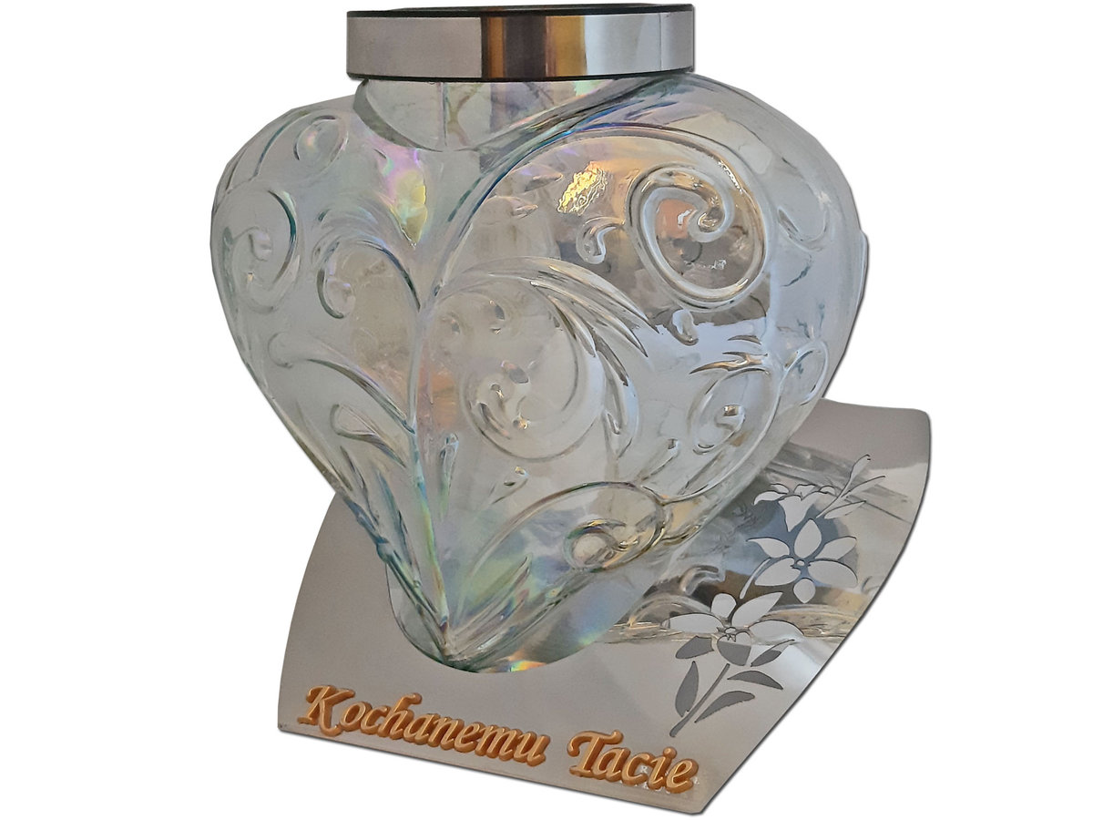 Tata Tacie Znicz Lampion Solarny Solar Fotowoltaiczny Serce Duże Srebro ...