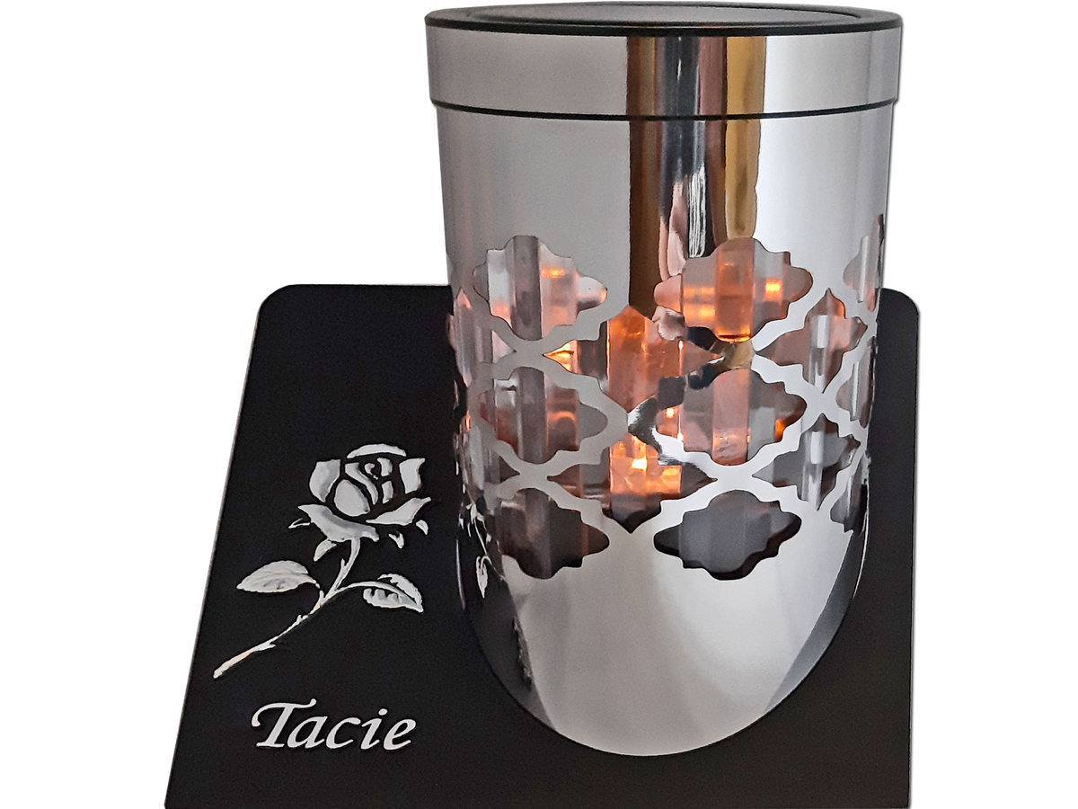 Tata Tacie Znicz Lampion Solarny Solar Fotowoltaiczny Tuba Róża Srebro ...